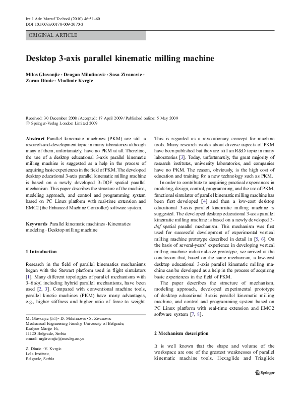 (PDF) Desktop 3-axis parallel kinematic milling machine
