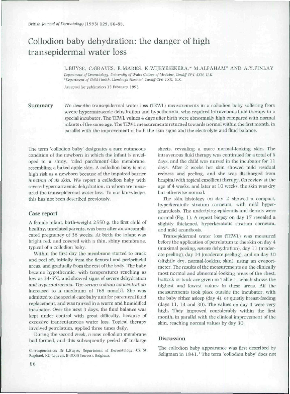 (PDF) Collodion baby dehydration: the danger of high transepidermal ...