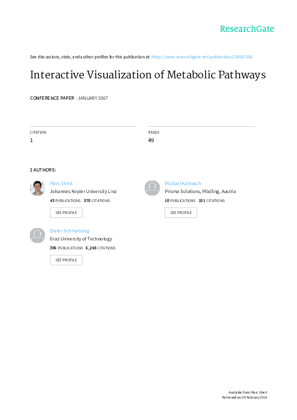 Pdf Interactive Visualization Of Metabolic Pathways