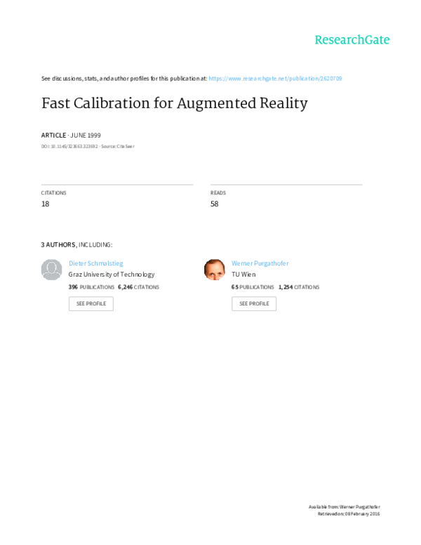 (PDF) Fast calibration for augmented reality