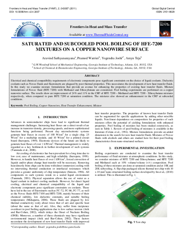 (PDF) SATURATED AND SUBCOOLED POOL BOILING OF HFE-7200 MIXTURES ON A ...