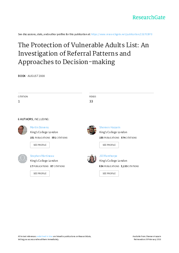 (PDF) The Protection of Vulnerable Adults List: An investigation of ...