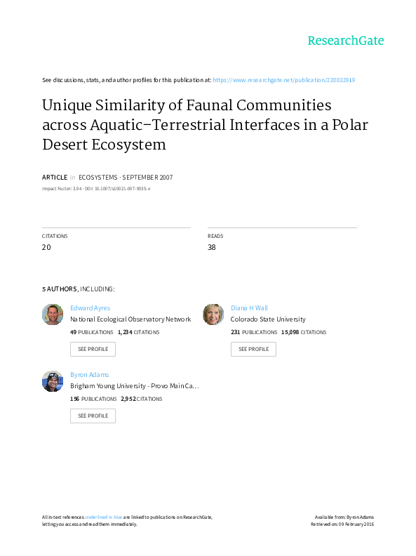 (PDF) Unique Similarity of Faunal Communities across Aquatic ...