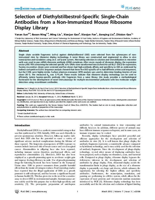 (PDF) Selection of diethylstilbestrol-specific single-chain antibodies ...