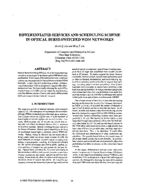 (PDF) Differentiated services and scheduling scheme in optical burst-switched WDM networks