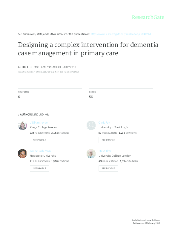 (PDF) Designing a complex intervention for dementia case management in ...