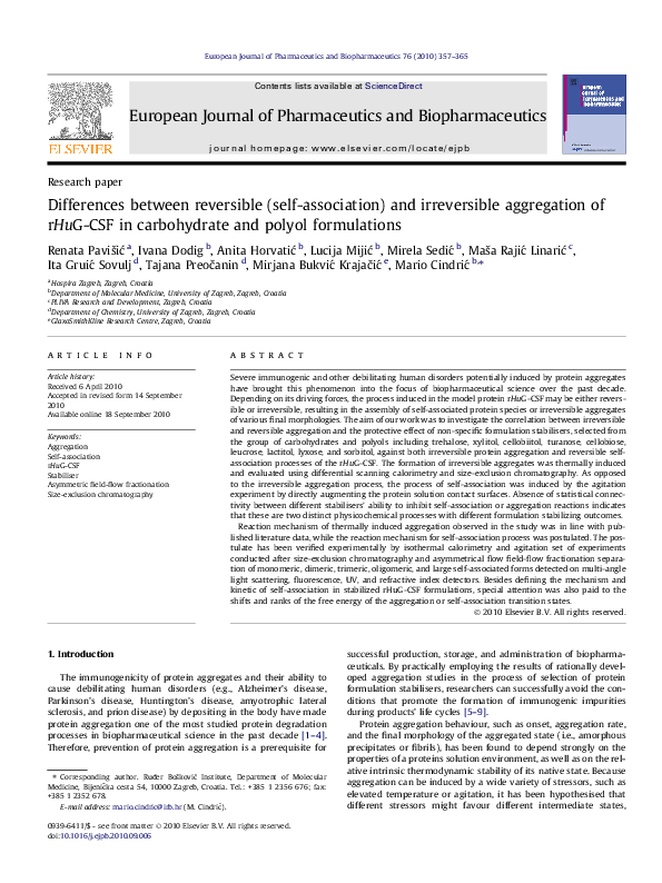 (PDF) Differences between reversible (self-association) and ...