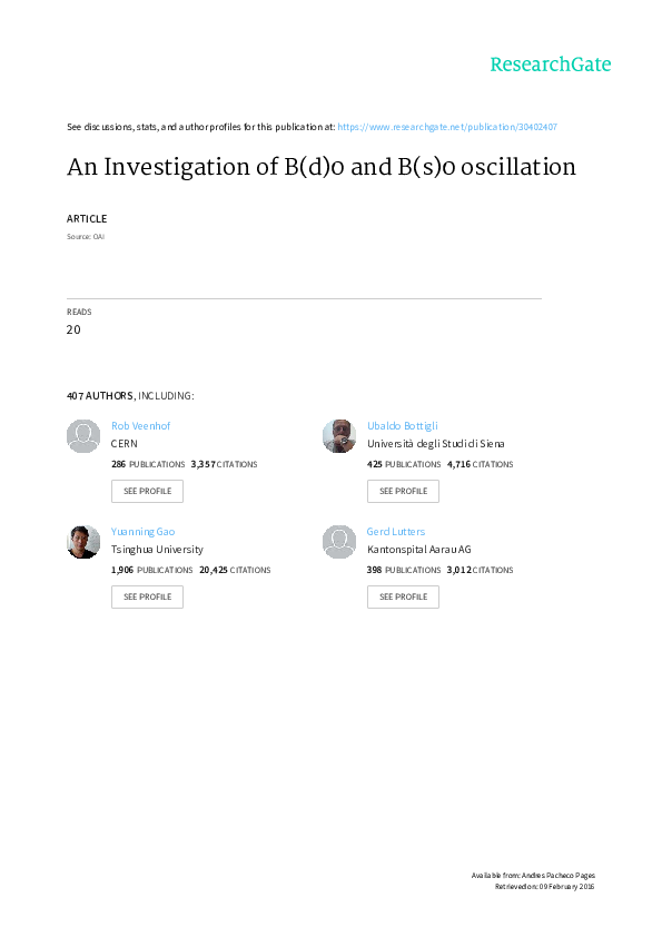 (PDF) An investigation of Bd0 and Bs0 oscillation