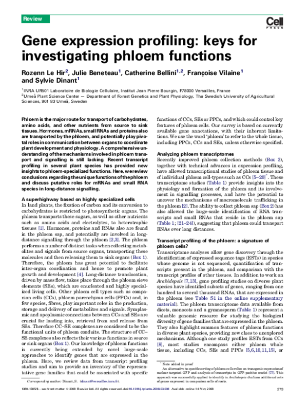 (PDF) Gene expression profiling: keys for investigating phloem functions