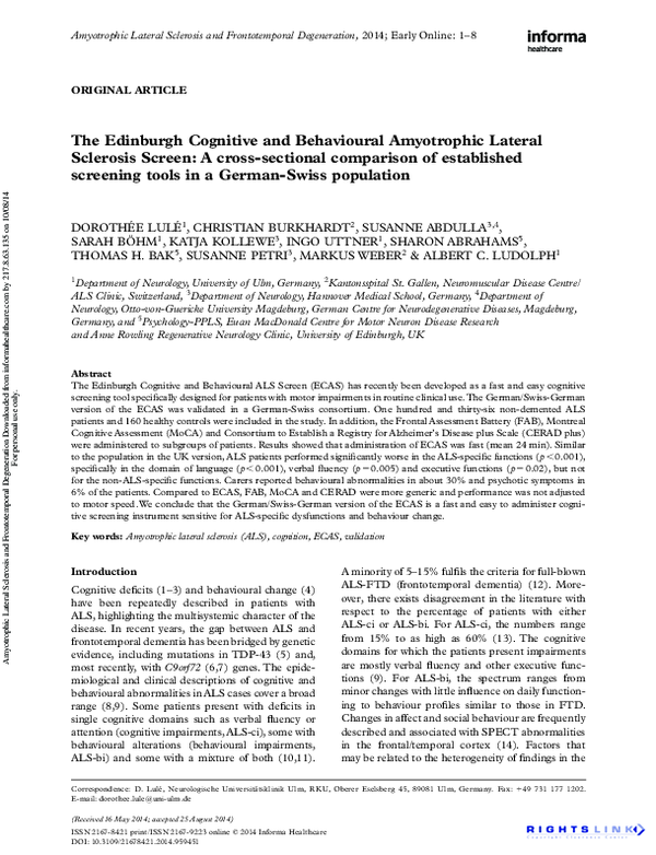 (PDF) The Edinburgh Cognitive and Behavioural Amyotrophic Lateral Sclerosis Screen: A cross ...