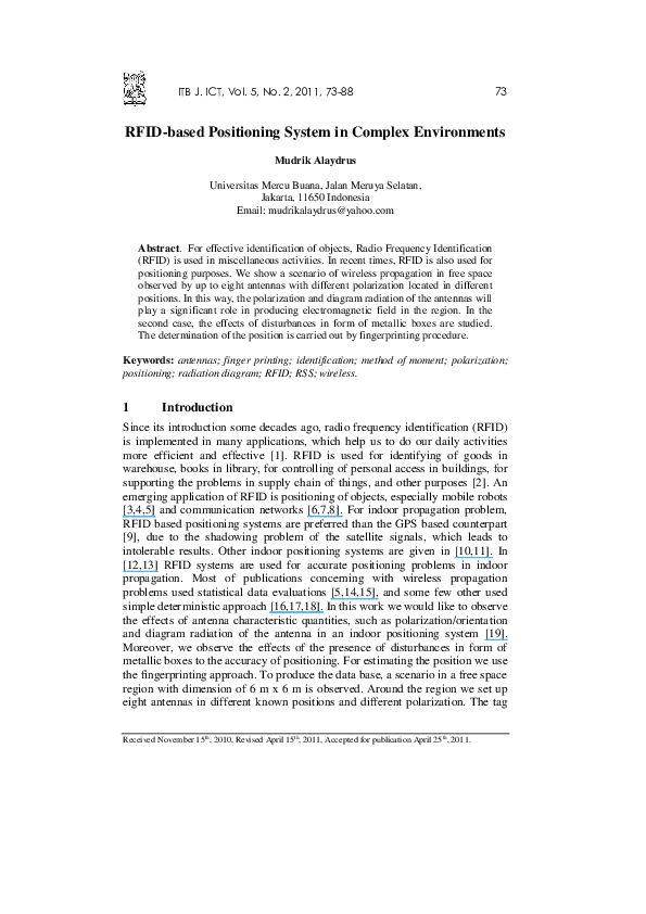 Pdf Rfid Based Positioning System In Complex Environments