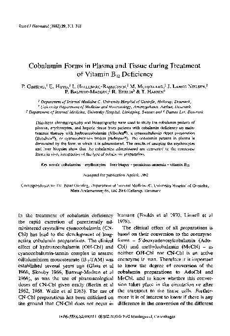 (PDF) Cobalamin Forms in Plasma and Tissue during Treatment of Vitamin ...