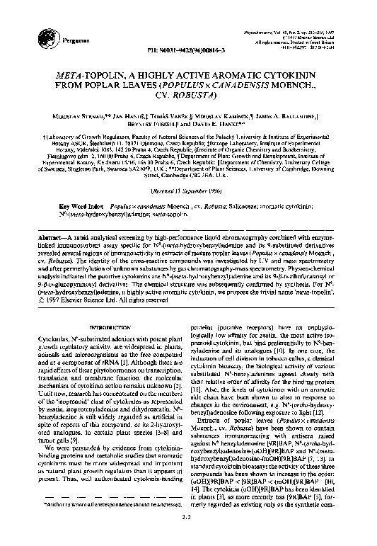 (PDF) Meta-topolin, a highly active aromatic cytokinin from poplar ...