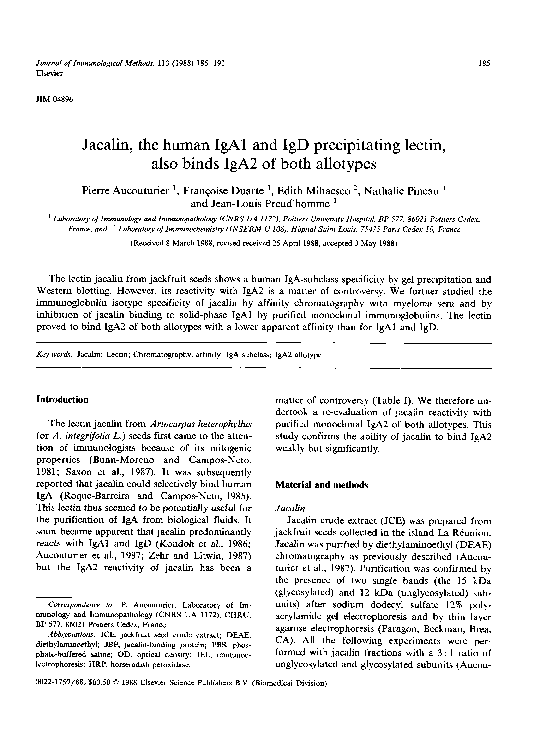 (PDF) Jacalin, the human IgA1 and IgD precipitating lectin, also binds ...