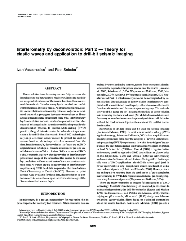 (PDF) Interferometry by deconvolution: Part 2 — Theory for elastic waves and application to ...