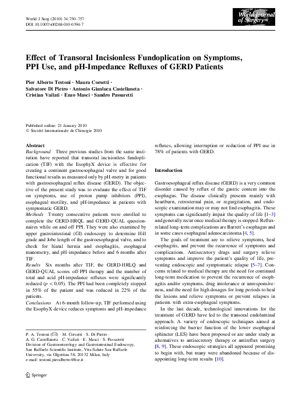 (PDF) Effect of Transoral Incisionless Fundoplication on Symptoms, PPI ...