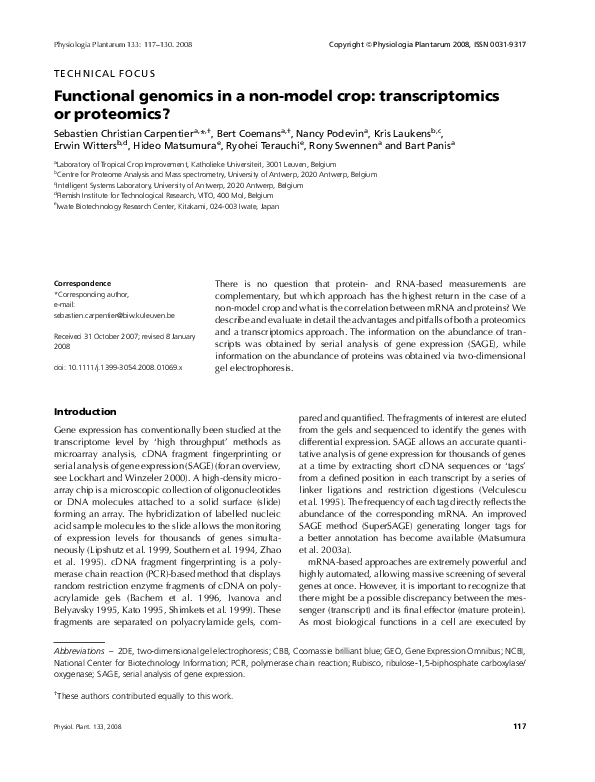 (PDF) Functional genomics in a non-model crop: transcriptomics or ...