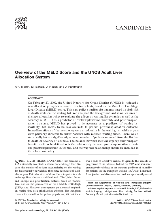 (PDF) Overview of the MELD Score and the UNOS Adult Liver Allocation System