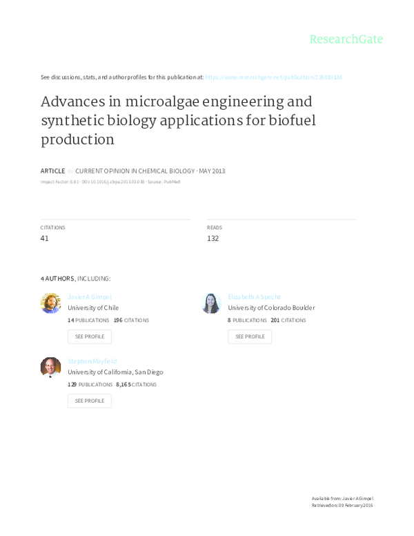 (PDF) Advances in microalgae engineering and synthetic biology ...