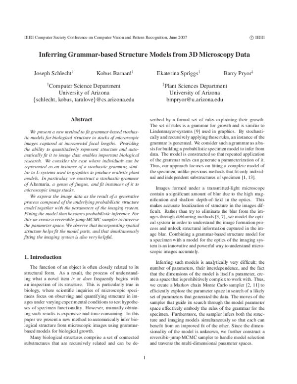 Pdf Inferring Grammar Based Structure Models From 3d Microscopy Data Kobus Barnard And