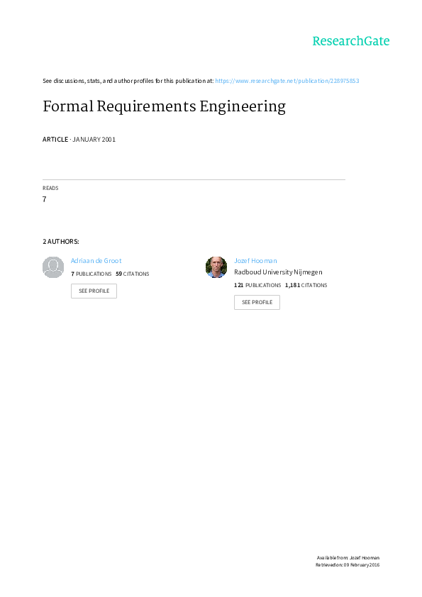 (PDF) Formal requirements engineering