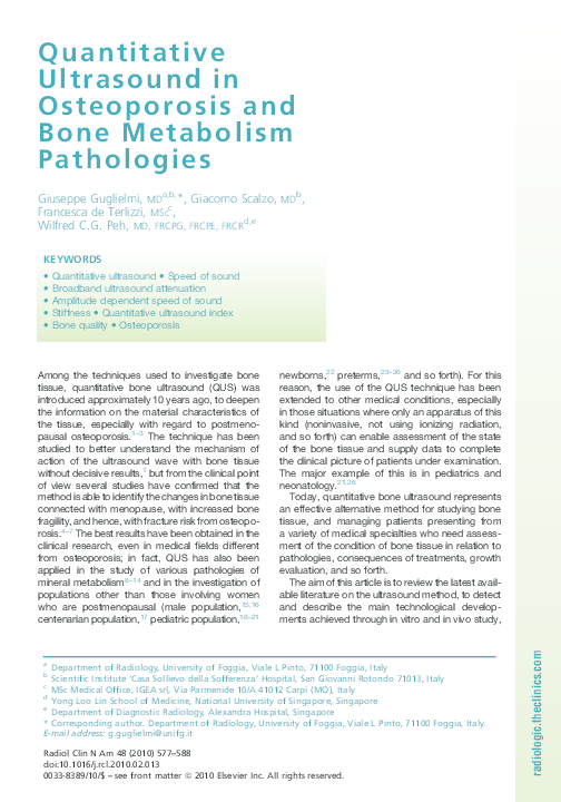 (PDF) Quantitative Ultrasound in Osteoporosis and Bone Metabolism ...
