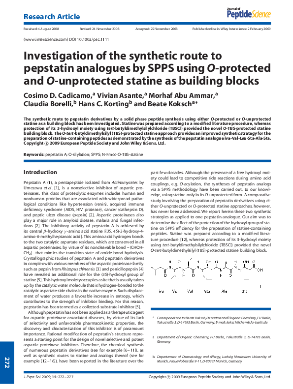 (PDF) Investigation of the synthetic route to pepstatin analogues by ...