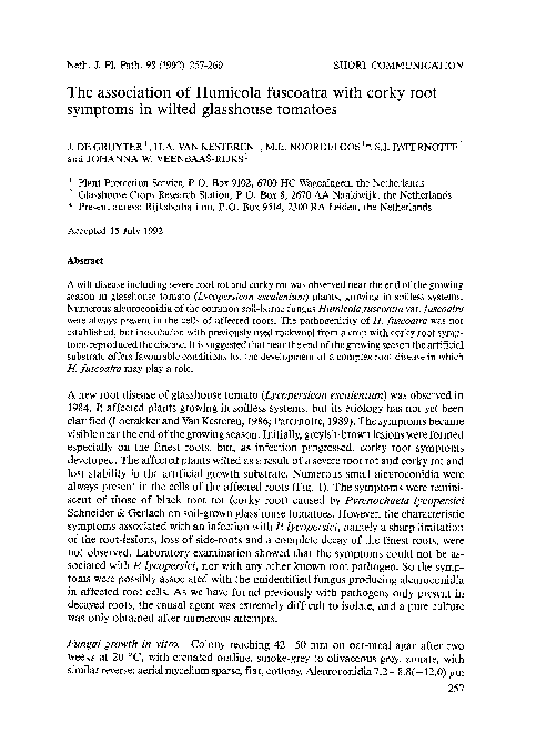 (PDF) The association of Humicola fuscoatra with corky root symptoms in ...