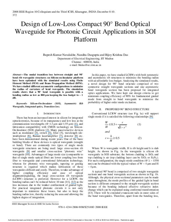 (PDF) Design of Low-Loss Compact 90° Bend Optical Waveguide for ...
