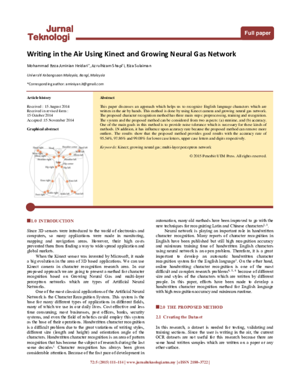 (PDF) Writing in the Air Using Kinect and Growing Neural Gas Network