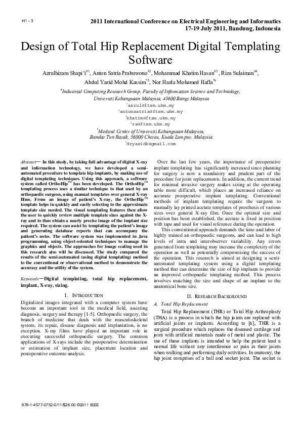 (PDF) Design of Total Hip Replacement digital templating software
