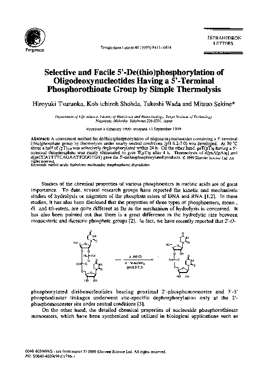(PDF) Selective and facile 5′-de(thio)phosphorylation of ...
