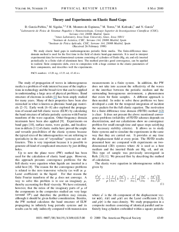 (PDF) Theory and Experiments on Elastic Band Gaps