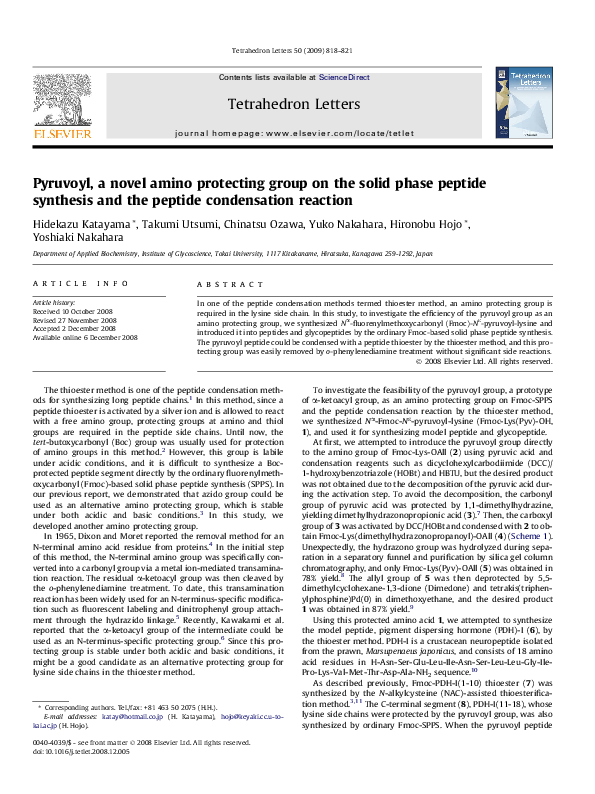(PDF) Pyruvoyl, a novel amino protecting group on the solid phase ...
