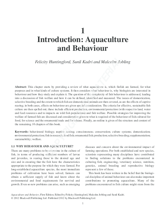 (PDF) Introduction: aquaculture and behaviour