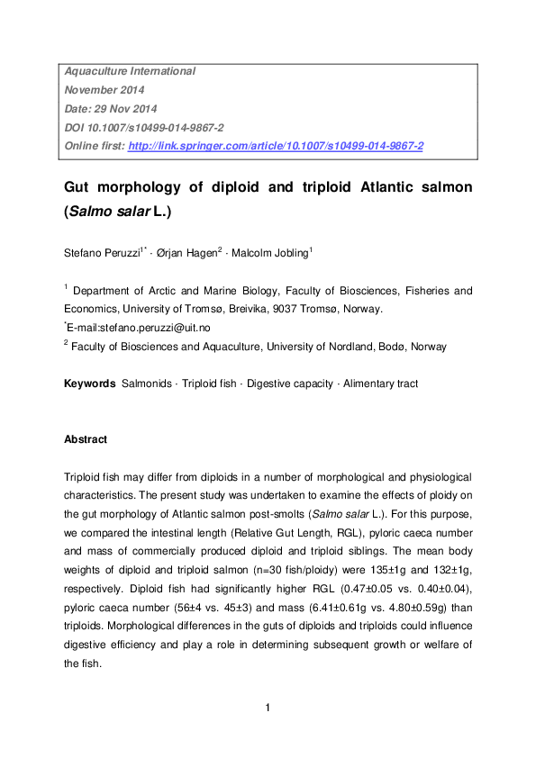 (PDF) Gut morphology of diploid and triploid Atlantic cod, Gadus morhua
