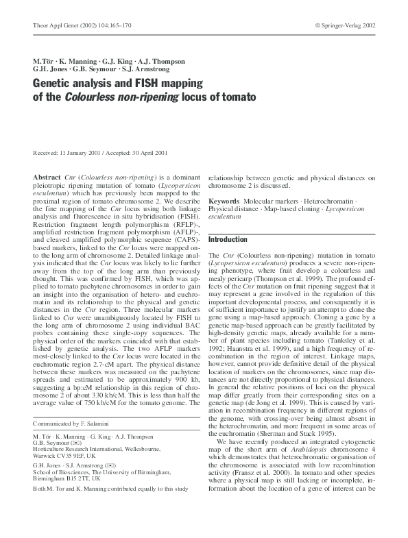 (PDF) Genetic analysis and FISH mapping of the Colourless non-ripening ...
