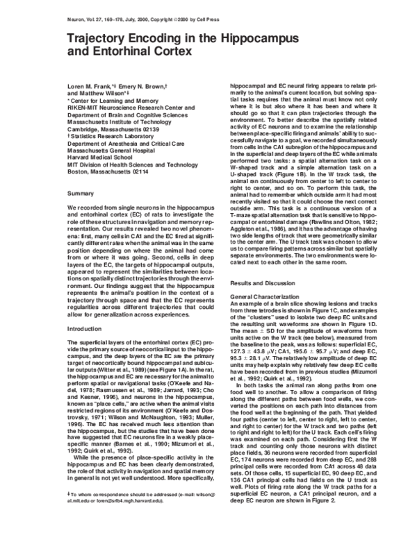 (PDF) Trajectory Encoding in the Hippocampus and Entorhinal Cortex