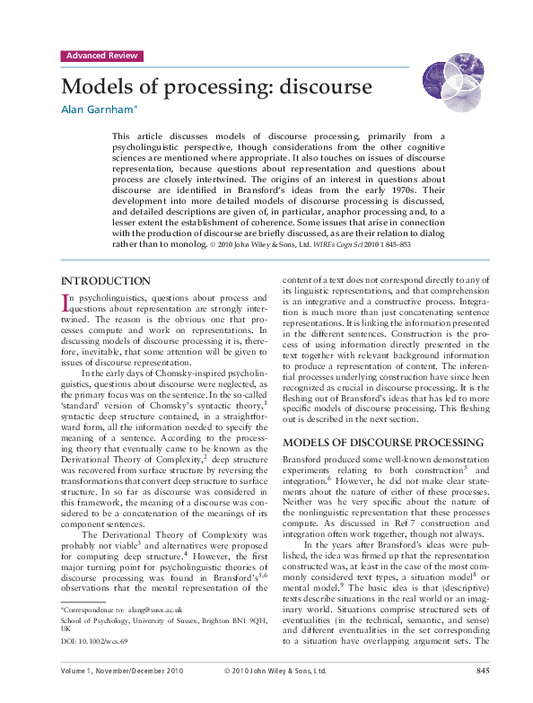 (PDF) Models of processing: discourse
