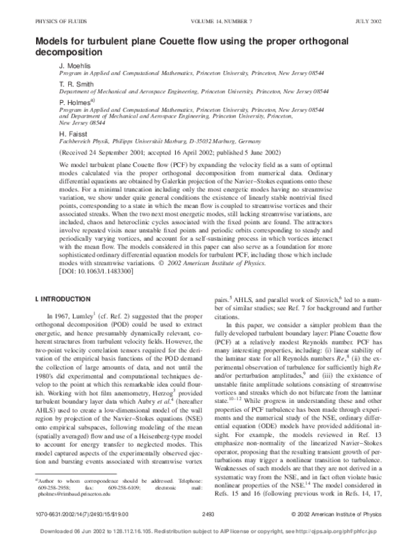 (PDF) Models for turbulent plane Couette flow using the proper orthogonal decomposition