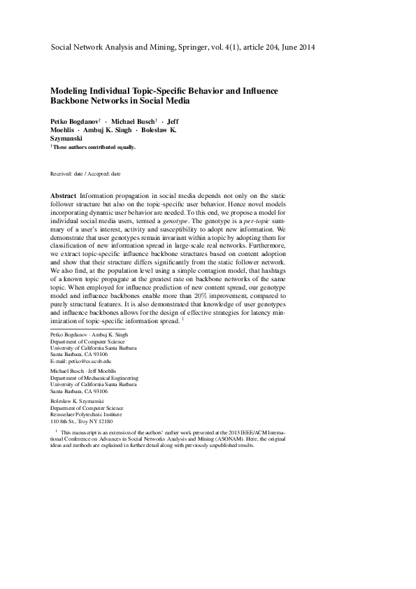 (PDF) Modeling individual topic-specific behavior and influence ...