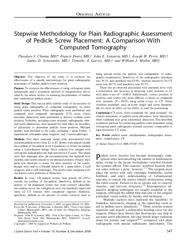 (PDF) Stepwise Methodology for Plain Radiographic Assessment of Pedicle ...