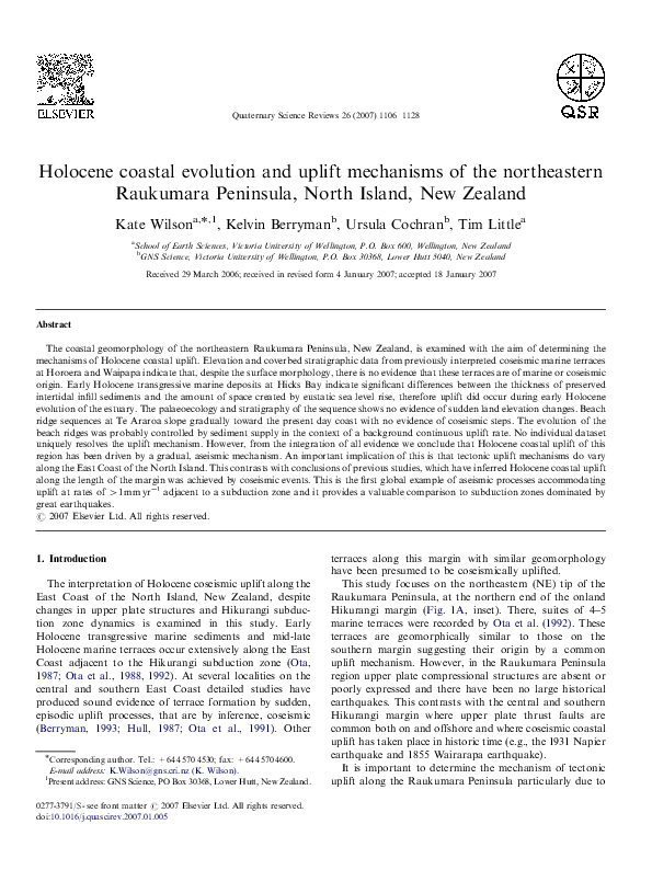 (PDF) Holocene coastal evolution and uplift mechanisms of the northeastern Raukumara Peninsula ...