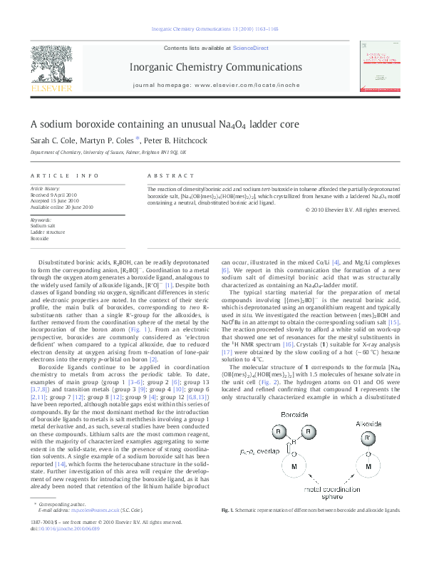 (PDF) A sodium boroxide containing an unusual Na4O4 ladder core ...