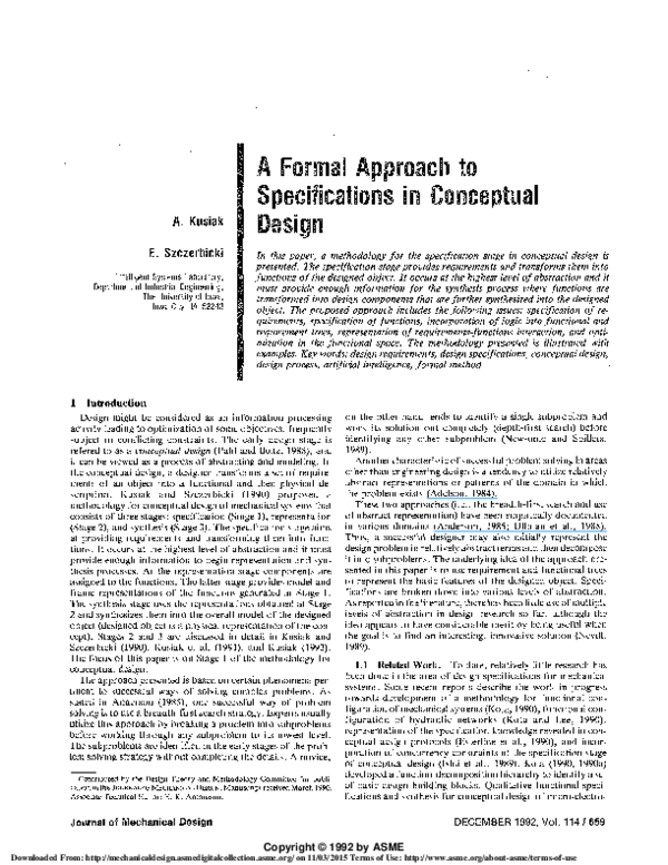 (PDF) A Formal Approach to Specifications in Conceptual Design