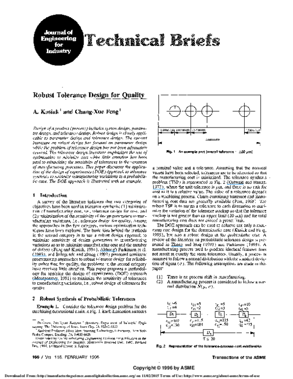 (PDF) Robust Tolerance Design for Quality