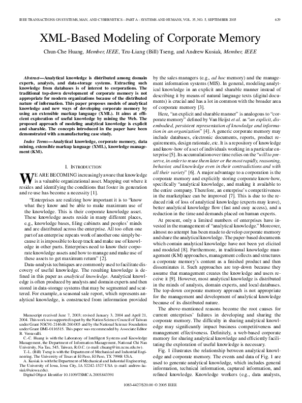 (PDF) XML-Based Modeling of Corporate Memory