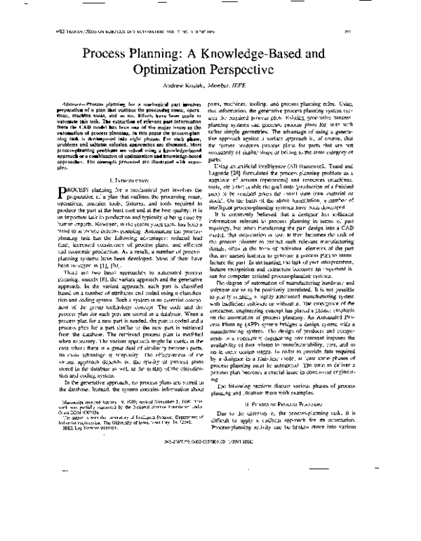 (PDF) Process planning: a knowledge-based and optimization perspective