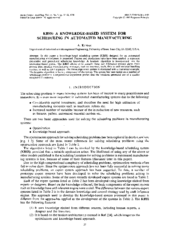(PDF) KBSS: A knowledge-based system for scheduling in automated manufacturing | Andrew Kusiak ...