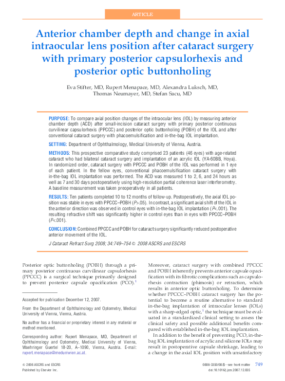 (PDF) Anterior chamber depth and change in axial intraocular lens ...